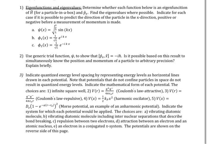 Solved 1) Eigenfunctions and eigenvalues: Determine whether | Chegg.com