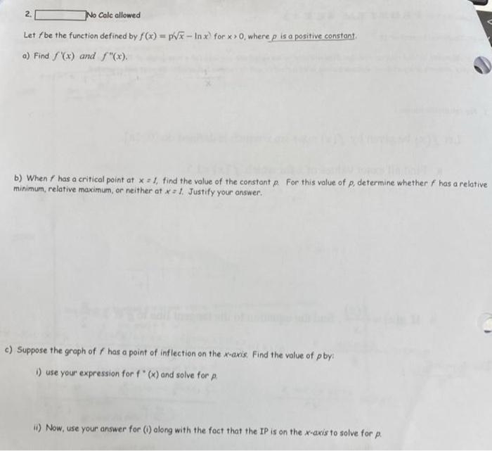 Solved No Calc allowed Let f be the function defined by f(x) | Chegg.com