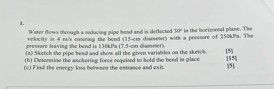Solved Water flows through a reducing pipe bend and is | Chegg.com