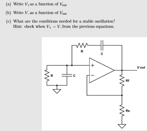 Solved (a) ﻿Write V+as a function of Vout (b) ﻿Write | Chegg.com