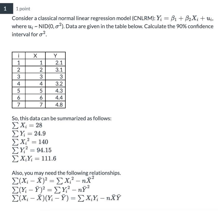 Solved 1 point Consider a classical normal linear regression | Chegg.com