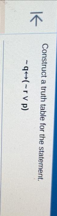 Solved Construct a truth table for the statement. ∼q↔(∼r∨p) | Chegg.com