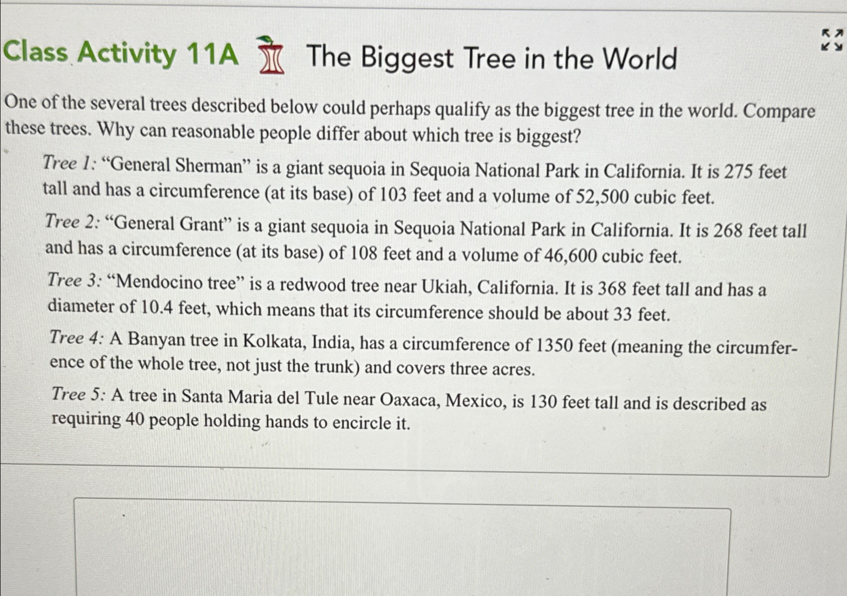 Solved Class Activity 11A The Biggest Tree in the WorldOne | Chegg.com