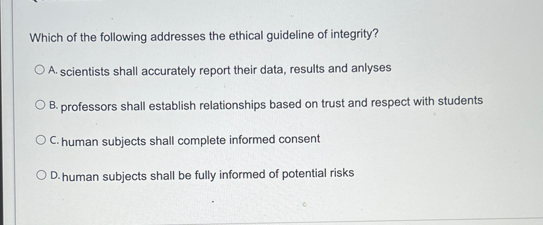Solved Which of the following addresses the ethical | Chegg.com