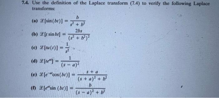 Solved 7.4. Use the definition of the Laplace transform | Chegg.com