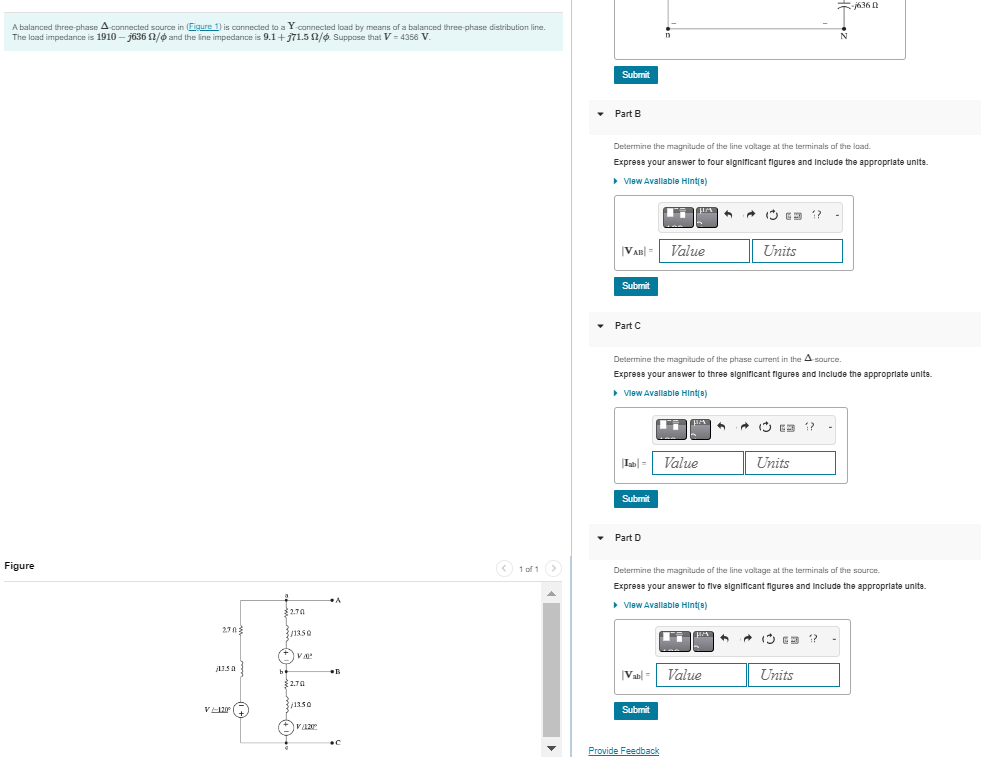 Solved A balanced three-phase Δ-connected source in (Figure | Chegg.com