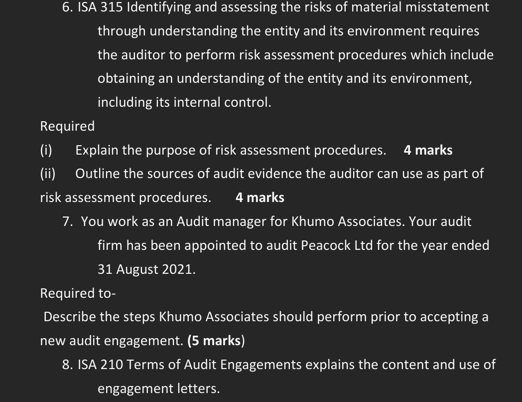 Solved ISA 315 ﻿Identifying and assessing the risks of | Chegg.com