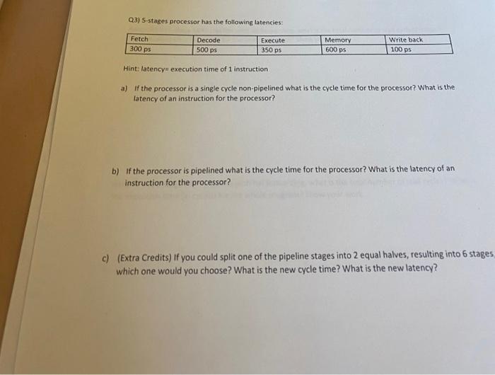Solved Q3) 5-stages processor has the following latencies: | Chegg.com