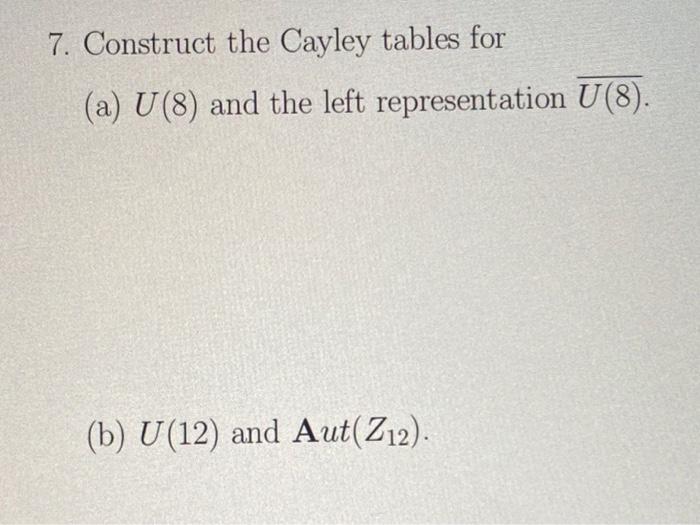 Solved 7 Construct The Cayley Tables For A U 8 And The