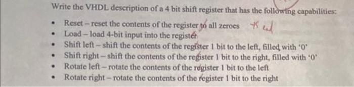 Write the VHDL description of a 4 bit shift register | Chegg.com