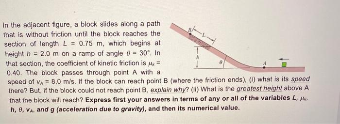 Solved In the adjacent figure, a block slides along a path | Chegg.com