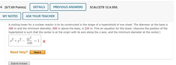 Solved A cooling tower for a nuclear reactor is to be | Chegg.com
