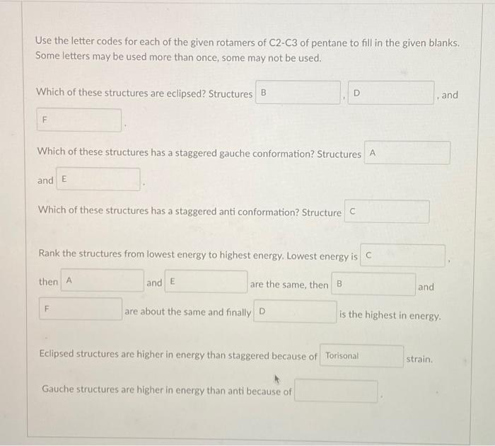 Solved Use the letter codes for each of the given rotamers | Chegg.com