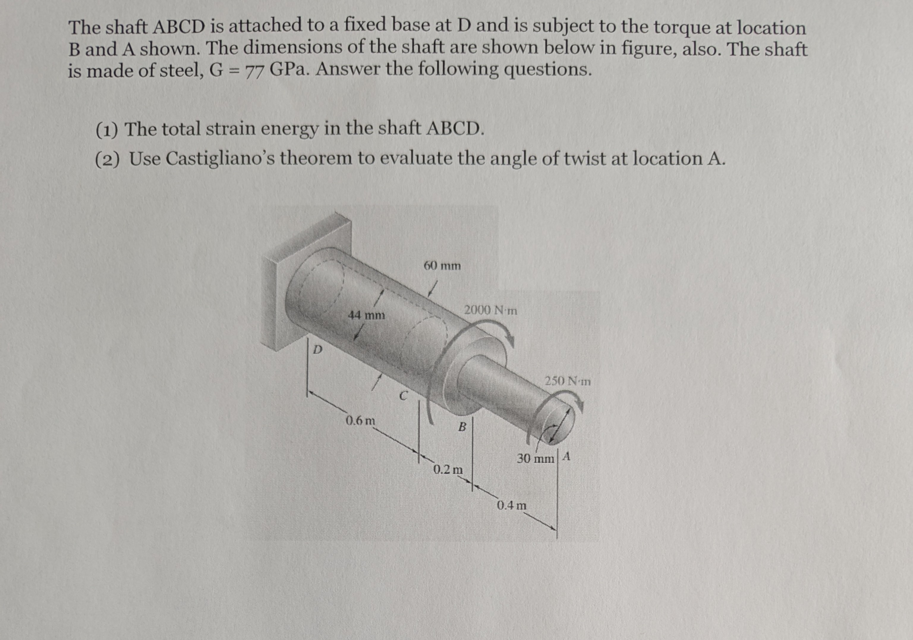 Solved The shaft \( ﻿A B C D \) ﻿is attached to a fixed base | Chegg.com