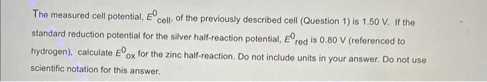 Solved The measured cell potential, E0 cell, of the | Chegg.com