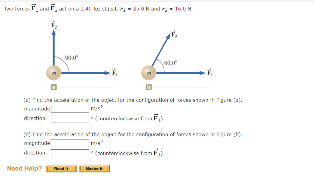 Solved Two forces F ﻿with arrow1 ﻿and F ﻿with arrow2 ﻿act | Chegg.com