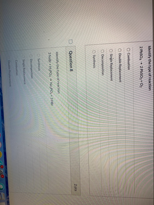 Solved Identify the type of reaction 2 PbSO4 - 2 PbSO3 + O2 | Chegg.com