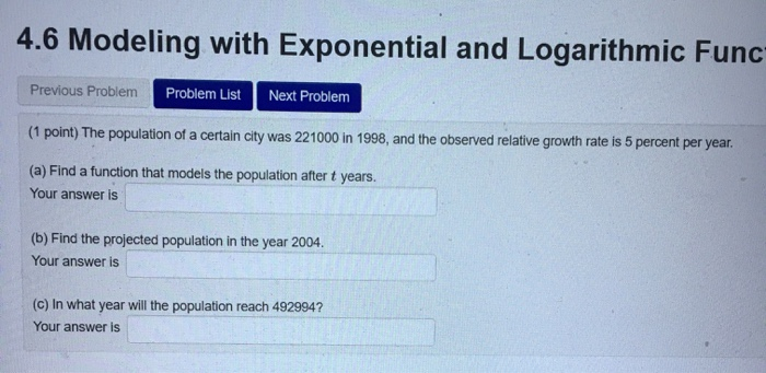 Solved 4.6 Modeling with Exponential and Logarithmic Func | Chegg.com