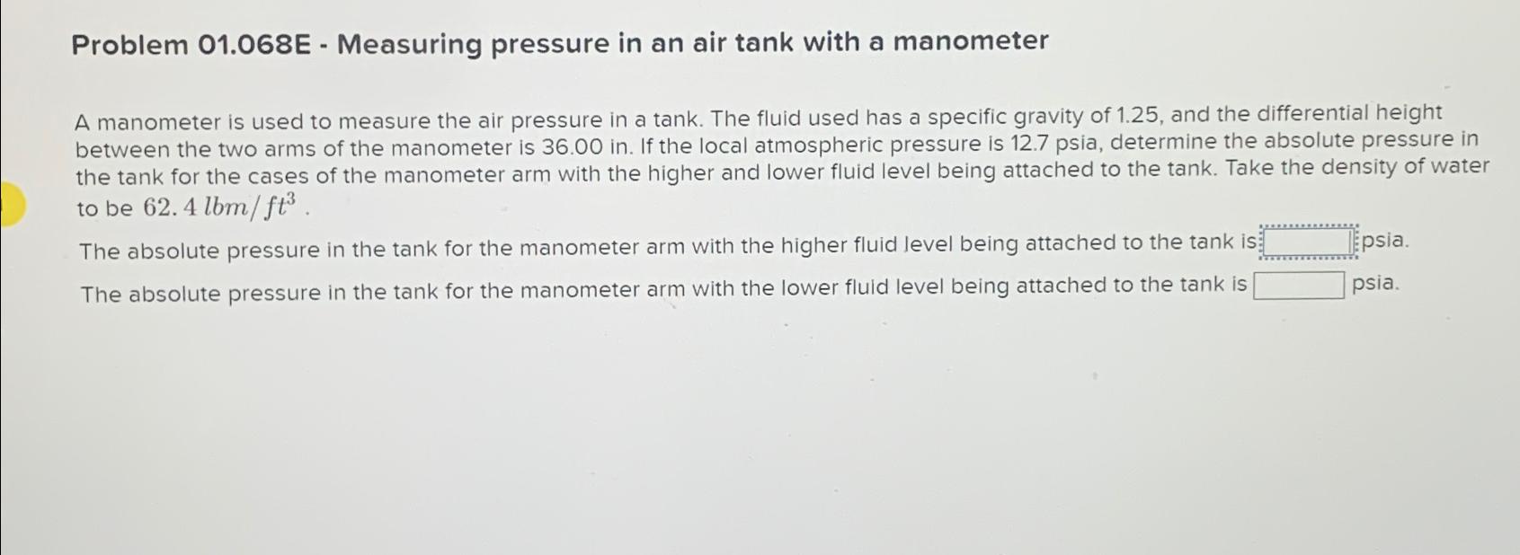 Solved Problem 01.068E - ﻿Measuring pressure in an air tank | Chegg.com