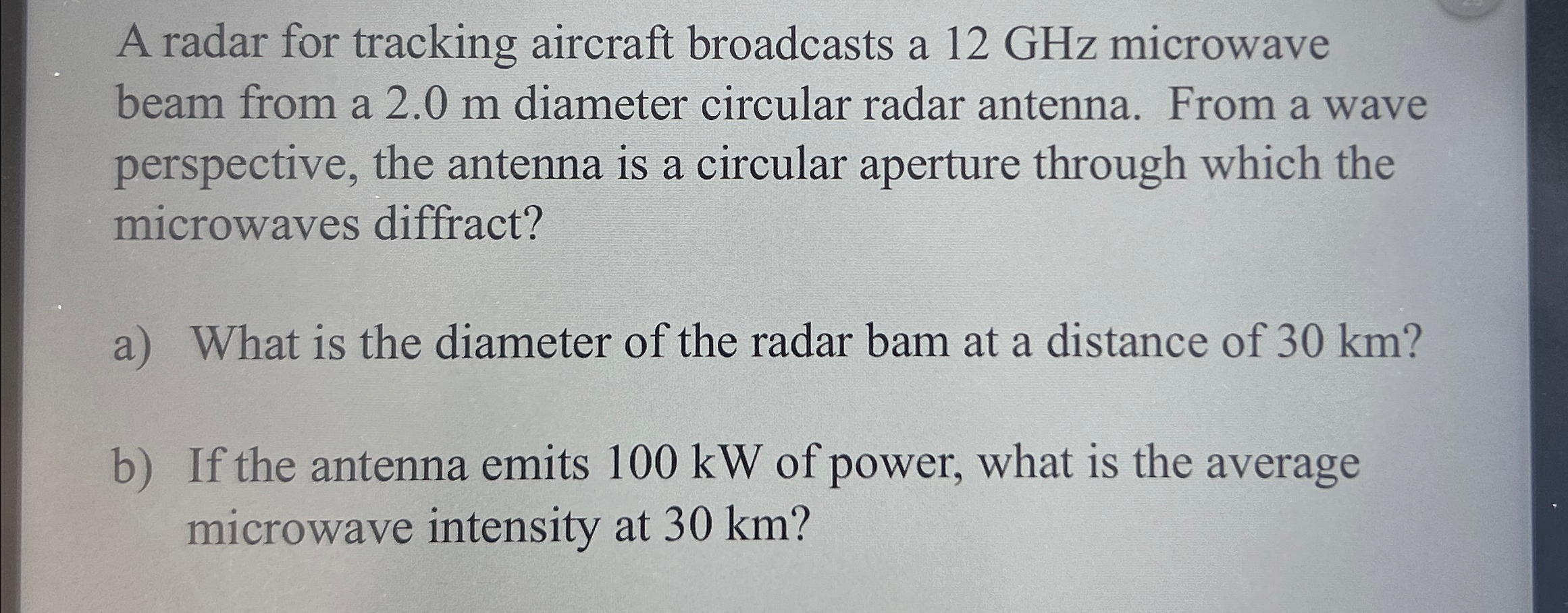 Solved A radar for tracking aircraft broadcasts a 12GHz | Chegg.com