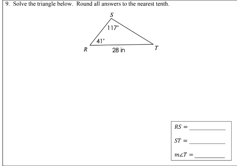 Solved Solve the triangle below. Round all answers to the | Chegg.com