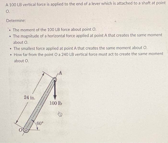 Solved A 100 LB vertical force is applied to the end of a | Chegg.com