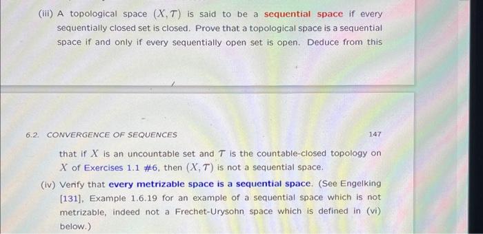 (iii) A topological space (X,τ) is said to be a | Chegg.com