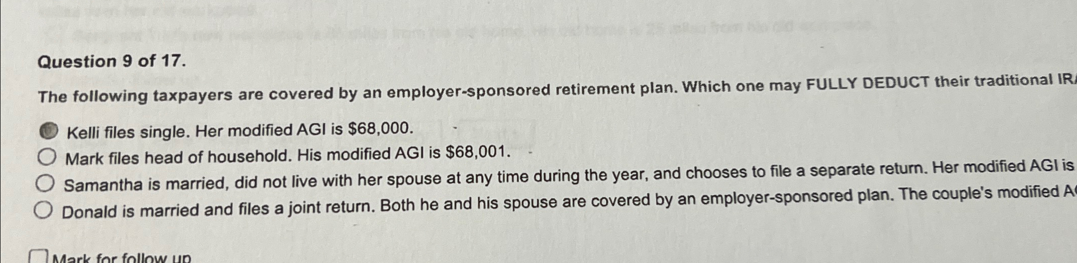 Solved Question 9 ﻿of 17.The following taxpayers are covered | Chegg.com