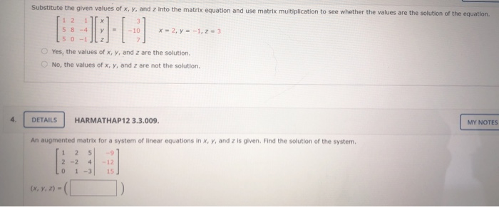Solved Substitute the given values of x, y, and z Into the | Chegg.com