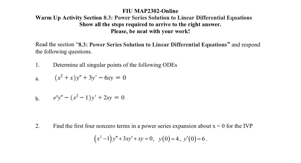 Solved FIU MAP2302-OnlineWarm Up Activity Section 8.3: Power | Chegg.com