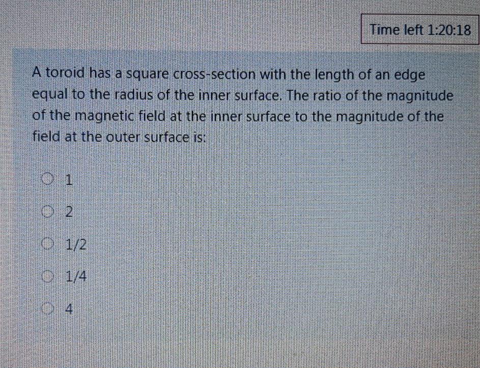 Solved Time left 1:20:18 A toroid has a square cross-section | Chegg.com