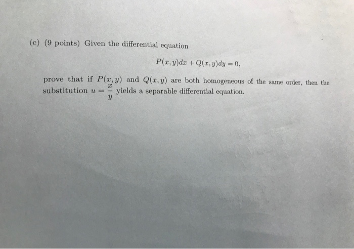 Solved (c) (9 points) Given the differential equation | Chegg.com
