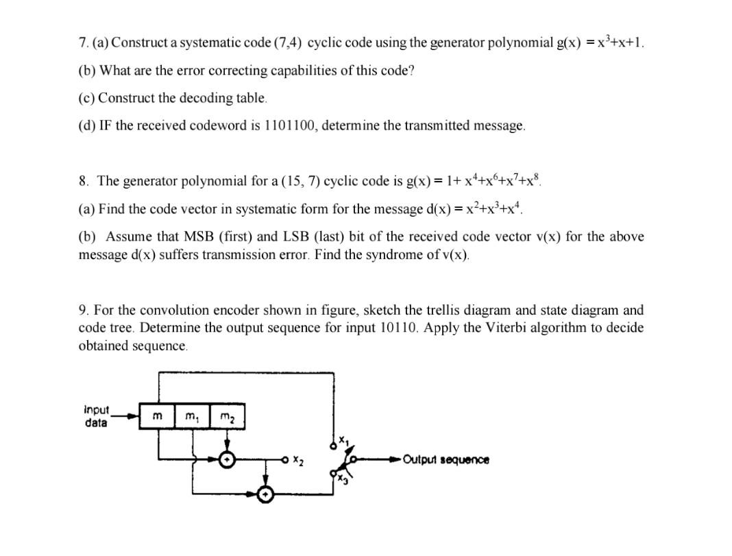 Solved 7 A Construct A Systematic Code 74 Cyclic Code 
