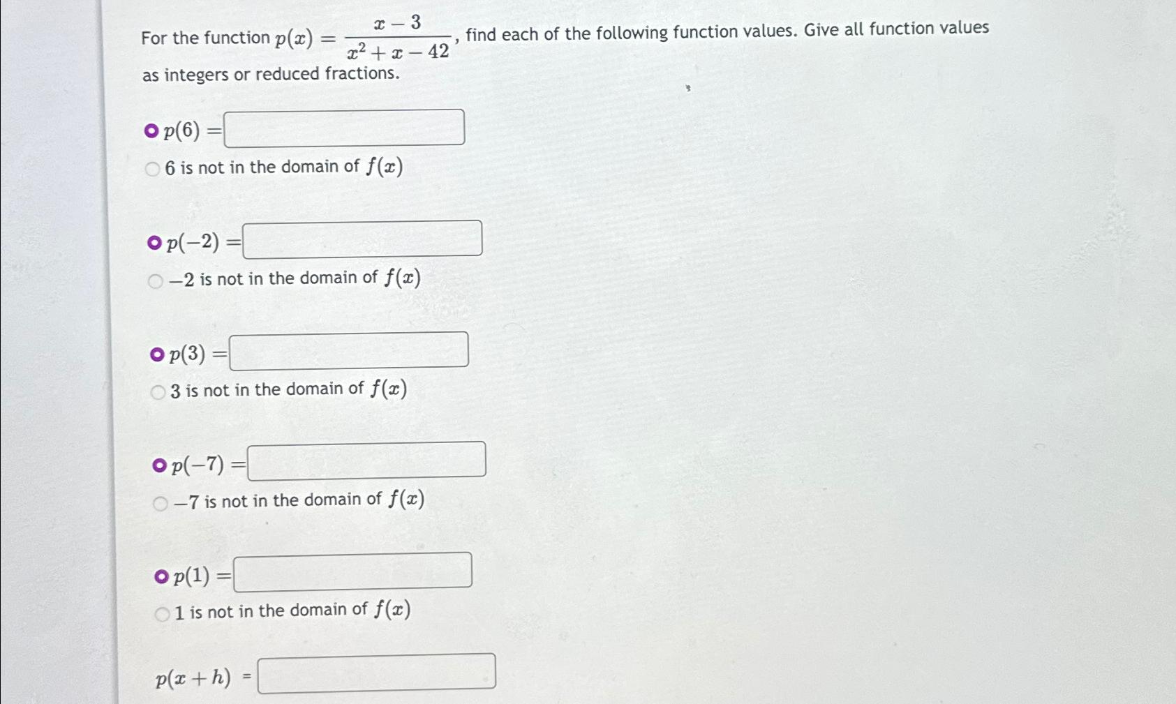 Solved For the function p(x)=x-3x2+x-42, ﻿find each of the | Chegg.com