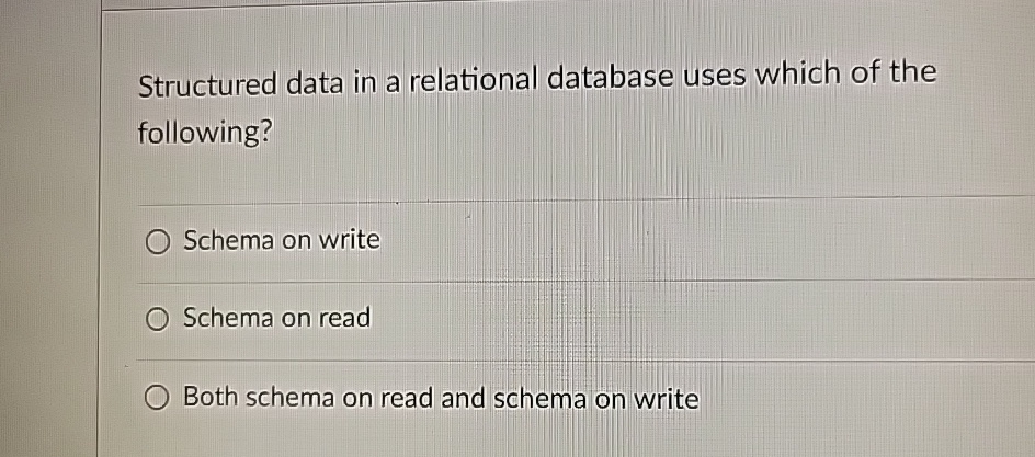 Solved Structured data in a relational database uses which | Chegg.com Solved Structured data in a relational database uses which | Chegg.com