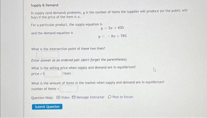Solved Supply \& Demand In supply (and demand) problems, y | Chegg.com