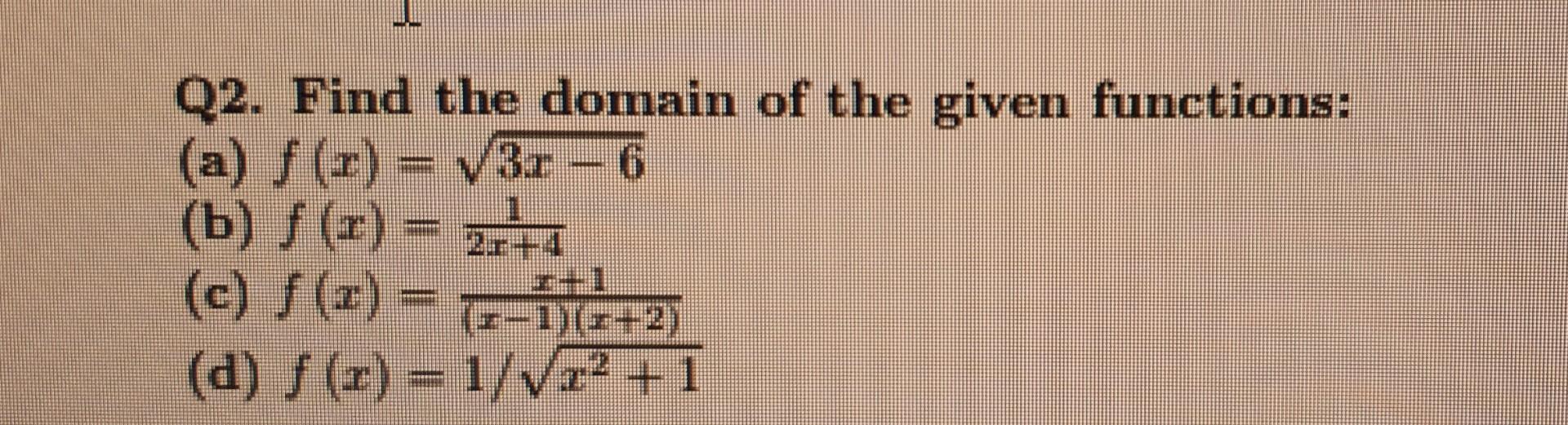 Solved Q2. Find the domain of the given functions: (a) | Chegg.com