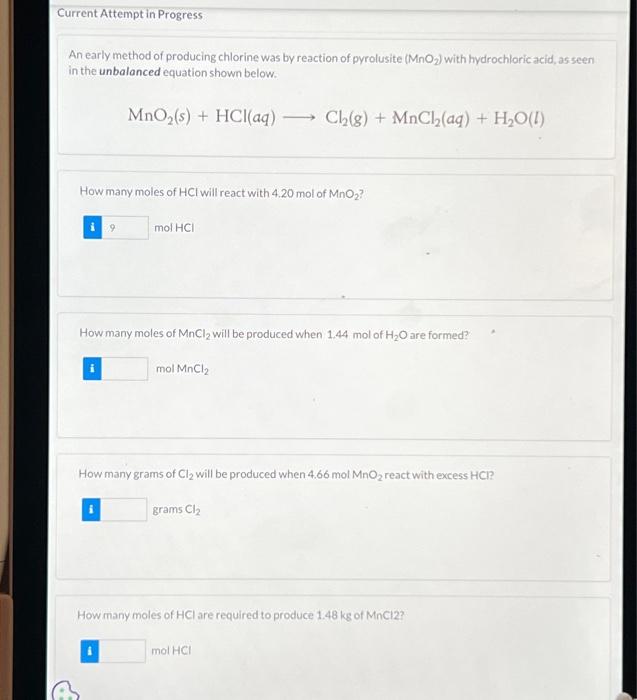 Solved Current Attempt in Progress Given the equation below | Chegg.com