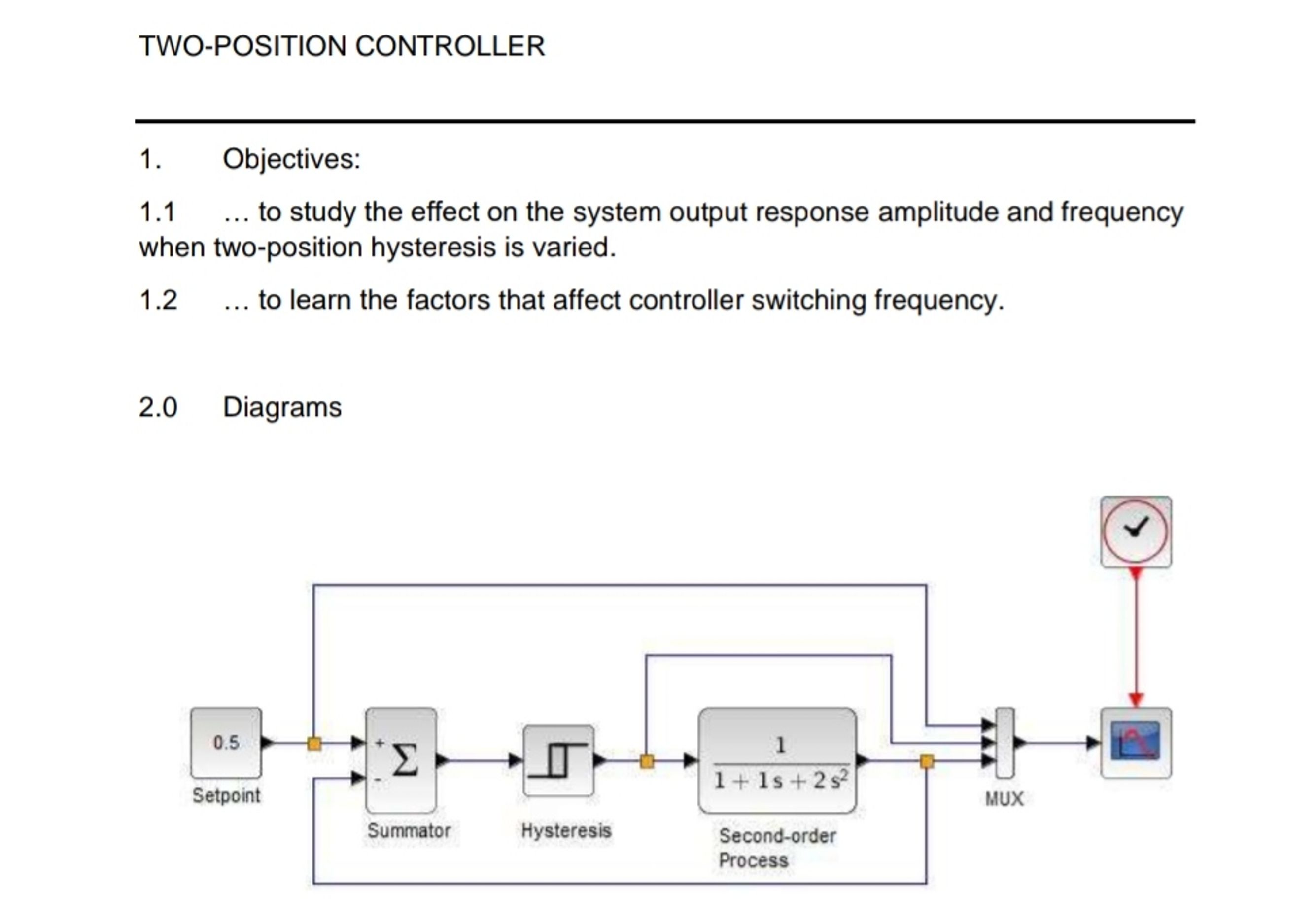 Solved TWO-POSITION CONTROLLERObjectives:1.1,dots to study | Chegg.com
