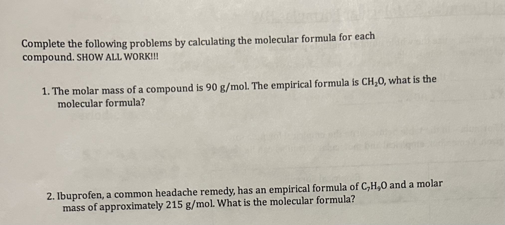 Solved Complete the following problems by calculating the | Chegg.com