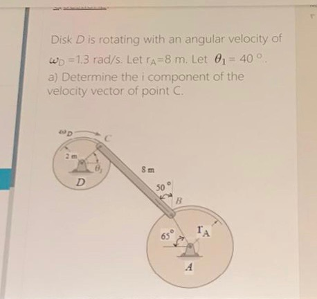 Solved Disk D is rotating with an angular velocity of W =1.3 | Chegg.com