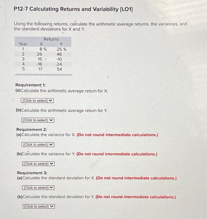Solved P12-7 Calculating Returns and Variability [LO1) Using | Chegg.com