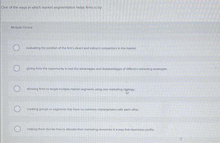 Solved One of the ways in which market segmentation helps | Chegg.com
