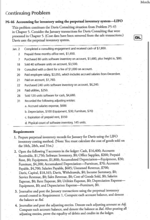 Solved 14-46 Accounting for inventory using the perpetual | Chegg.com