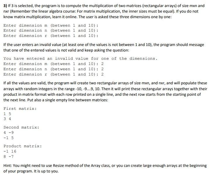 Solved 3) If 3 is selected, the program is to compute the | Chegg.com