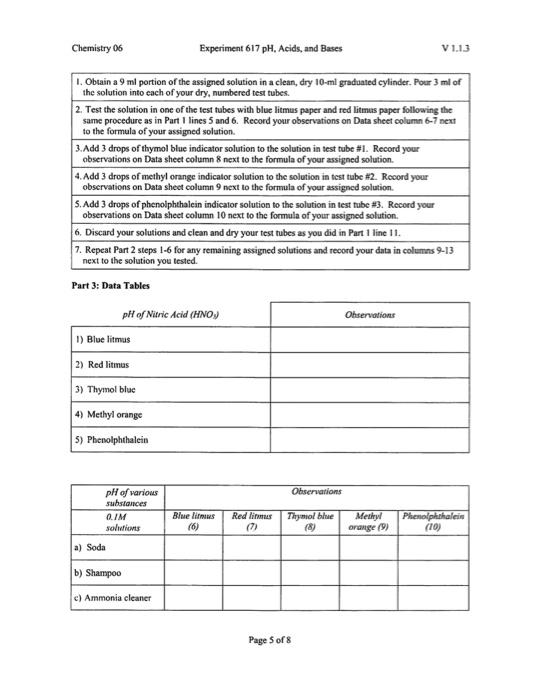 Experiment 617: pH, Acids, and Bases Section 1: | Chegg.com