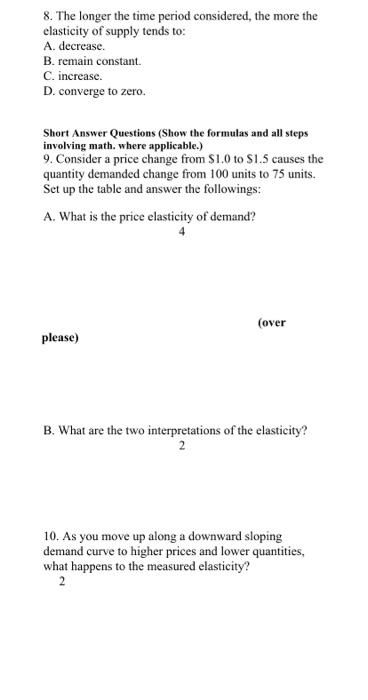 Solved 3:40 at 2. A downward sloping straight-line demand | Chegg.com