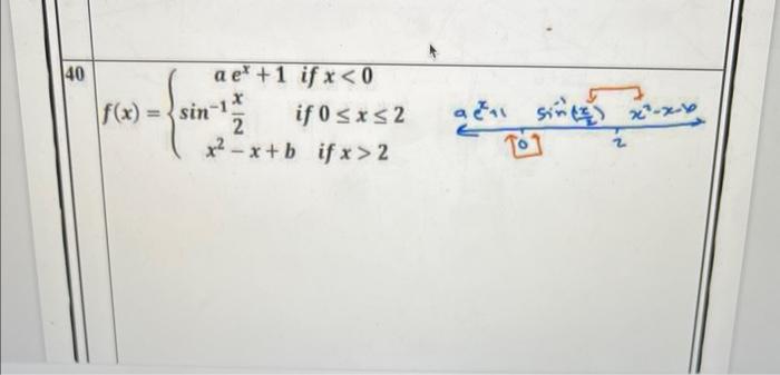 Solved f(x)=⎩⎨⎧aex+1sin−12xx2−x+b if x