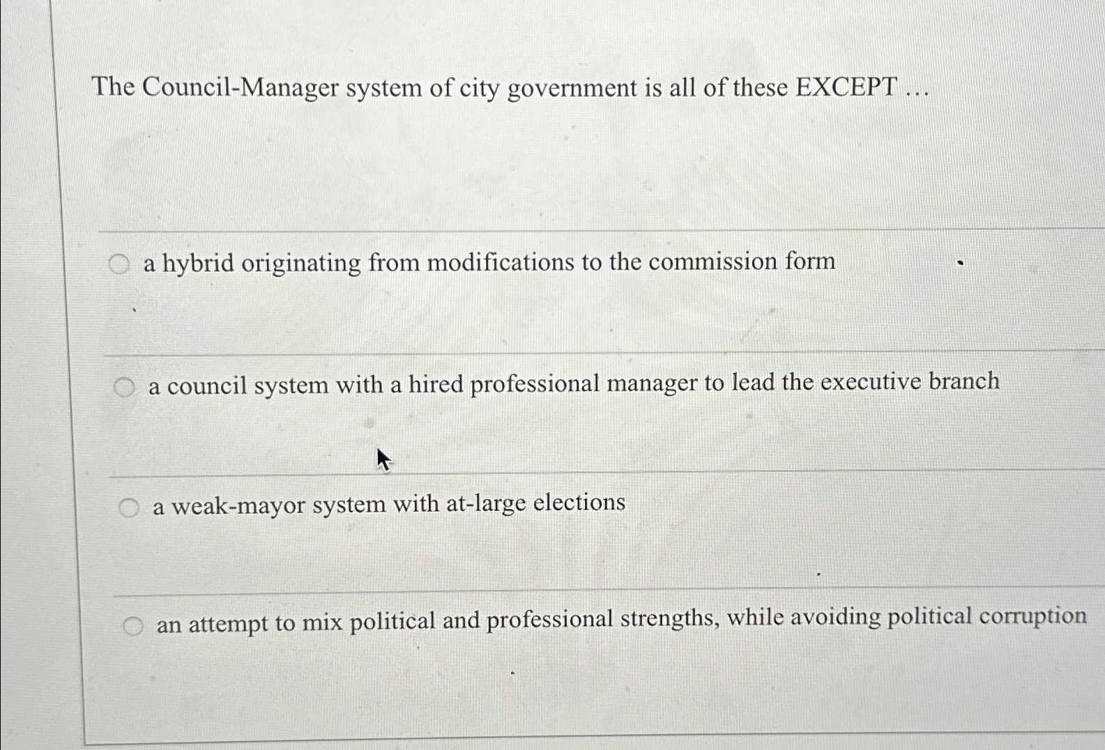 Solved The Council-Manager system of city government is all | Chegg.com