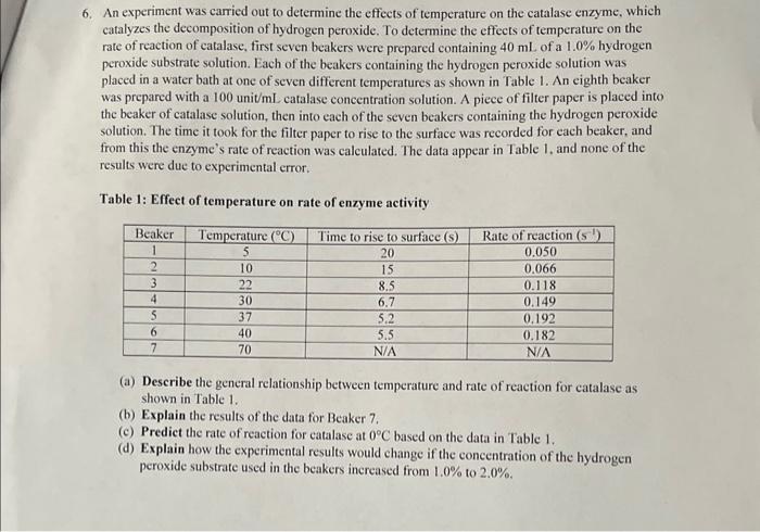 Solved 6. An experiment was carried out to determine the | Chegg.com